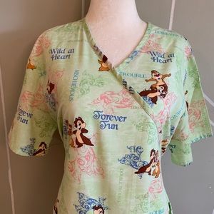 Disney | Tops | Disney Chip And Dale Scrub Top Green V Neck Small ...